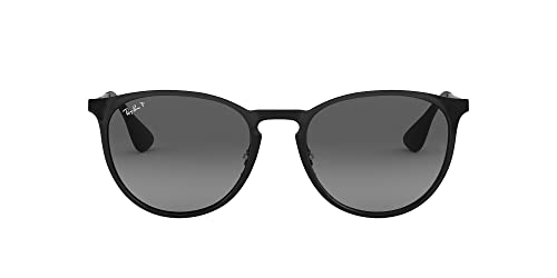 Ray-Ban RB3539 Erika Metal Round Sunglasses, Black/Polarized Light Grey Gradient Grey, 54 mm