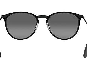 Ray-Ban RB3539 Erika Metal Round Sunglasses, Black/Polarized Light Grey Gradient Grey, 54 mm