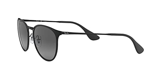 Ray-Ban RB3539 Erika Metal Round Sunglasses, Black/Polarized Light Grey Gradient Grey, 54 mm