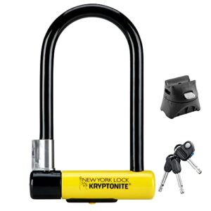 kryptonite new york standard bike u-lock, heavy duty anti-theft bicycle u lock sold secure gold, 16mm shackle with mounting bracket and keys, ultimate security lock for bicycles e-bikes scooters