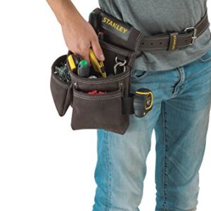 STANLEY Leather Tool Belt for Tool Holsters and Pouches, with Adjustable Roller Buckle, STST1-80119