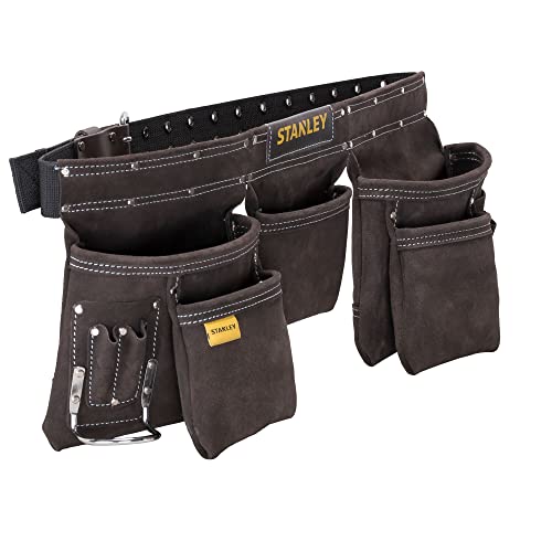 STANLEY Leather Tool Belt Pouch Apron, Multi-Pockets Storage Organiser, Hammer Loop, STST1-80113