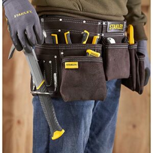 STANLEY Leather Tool Belt Pouch Apron, Multi-Pockets Storage Organiser, Hammer Loop, STST1-80113