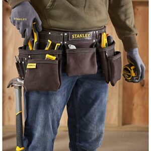 STANLEY Leather Tool Belt Pouch Apron, Multi-Pockets Storage Organiser, Hammer Loop, STST1-80113