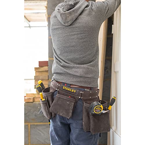 STANLEY Leather Tool Belt Pouch Apron, Multi-Pockets Storage Organiser, Hammer Loop, STST1-80113