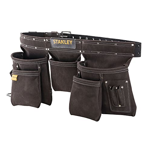 STANLEY Leather Tool Belt Pouch Apron, Multi-Pockets Storage Organiser, Hammer Loop, STST1-80113