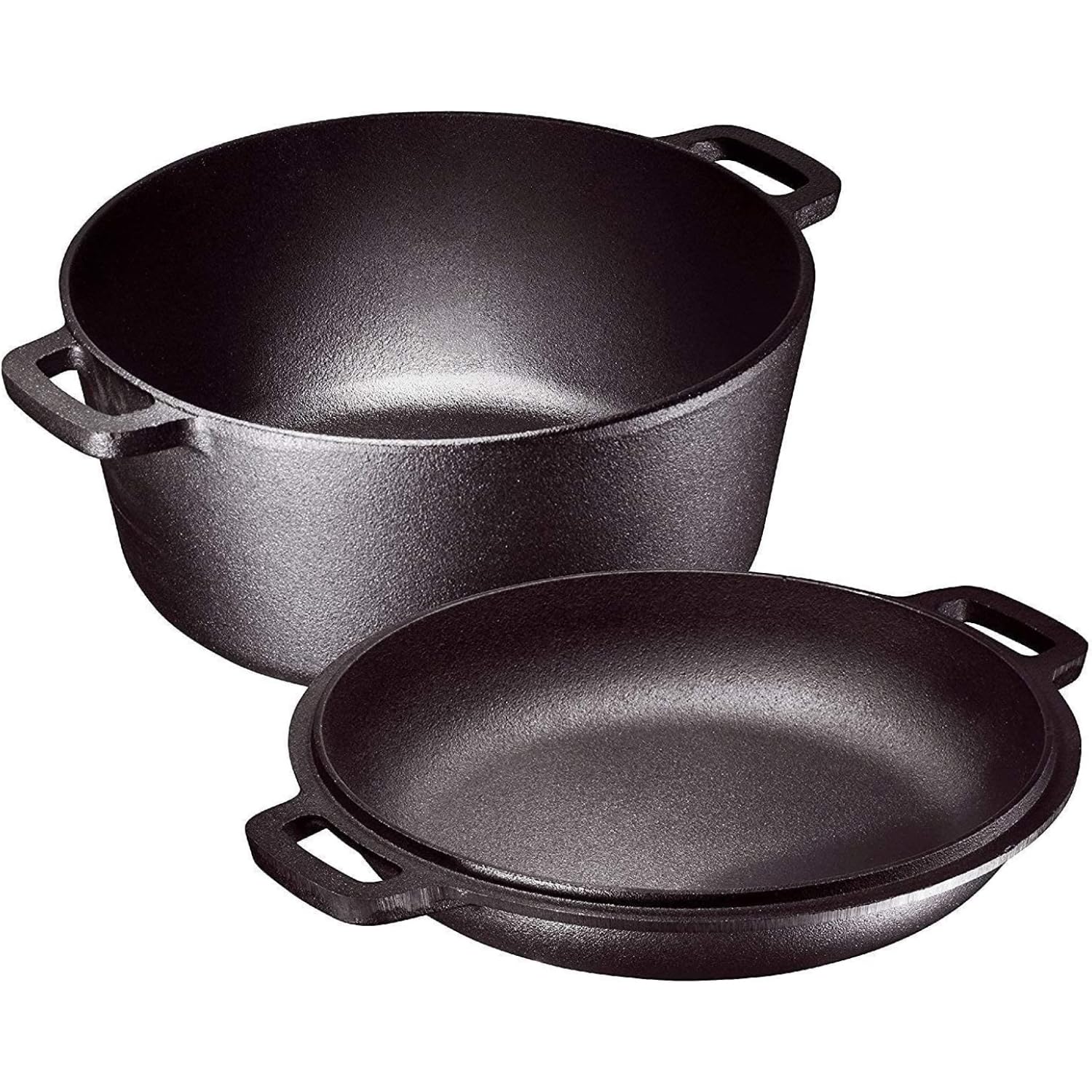 Bruntmor 2-in-1, 5 Quart Pre-seasoned Cast Iron Dutch Oven With Double Handles, 1.6 Quart Skillet lid with dual Handles for frying, Grill, Roating, Perfect for induction, Stovetop, BBQ Camping