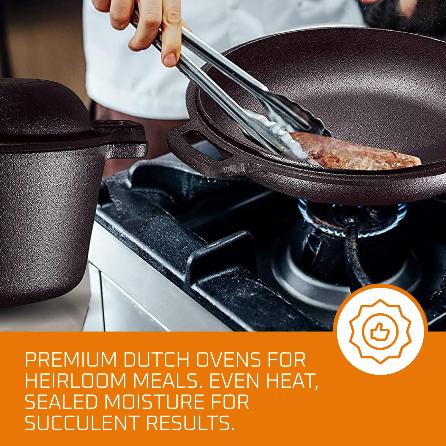 Bruntmor 2-in-1, 5 Quart Pre-seasoned Cast Iron Dutch Oven With Double Handles, 1.6 Quart Skillet lid with dual Handles for frying, Grill, Roating, Perfect for induction, Stovetop, BBQ Camping