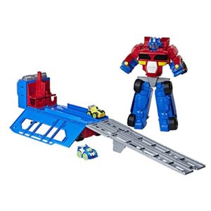 playskool heroes transformers rescue bots flip racers optimus prime race track trailer