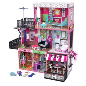 kidkraft brooklyn's loft wooden dollhouse with 25-piece accessory set, lights and sounds, gift for ages 3+ 41.75" x 18.25" x 41.75"