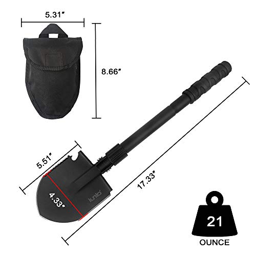 iunio Camping Shovel,Shovel Folding, Portable, Multitool, Foldable Entrenching Tool, Collapsible Spade, for Backpacking, Trenching, Hiking, Survival, Car Emergency (Basic E-Tool)