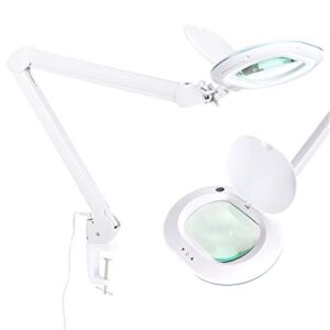 brightech lightview pro xl magnifying desk lamp with clamp, adjustable magnifying glass with led light for crafts, reading, close work, dimmable light magnifier with wide glass lens