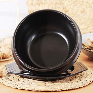 XICHENGSHIDAI Dolsot Bibimbap Earthenware Stone Bowl, Korean Cooking Soup Ceramic Pot, Donabe Pot for Ttukbaegi and Korean Stew with Tray 1100ml / 37.2oz