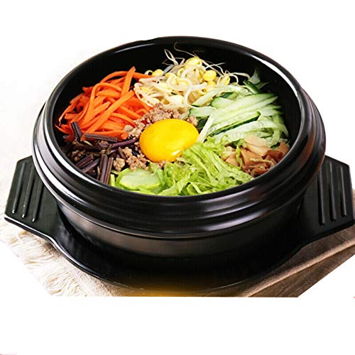 XICHENGSHIDAI Dolsot Bibimbap Earthenware Stone Bowl, Korean Cooking Soup Ceramic Pot, Donabe Pot for Ttukbaegi and Korean Stew with Tray 1100ml / 37.2oz