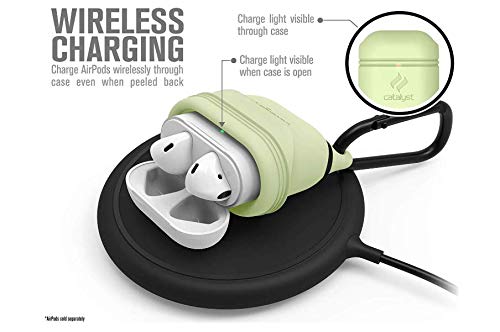 Catalyst Waterproof AirPods 1 & 2 Case with Premium Carabiner, Compatible Wireless Charging, One-Piece Design, Protective Cover Soft Skin, High Drop Protection, Silicone Sealing - Glow in Dark