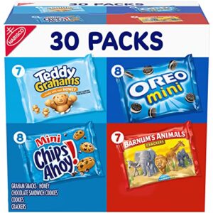 nabisco team favorites variety pack, oreo mini, chips ahoy! mini, teddy grahams honey & barnum's animal crackers, 30 snack packs