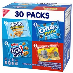 Nabisco Team Favorites Variety Pack, OREO Mini, CHIPS AHOY! Mini, Teddy Grahams Honey & Barnum's Animal Crackers, 30 Snack Packs