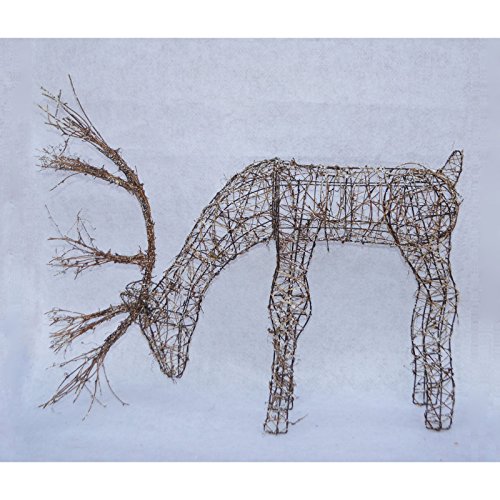 Alpine Corporation Outdoor/Indoor Rattan Grazing Reindeer with Lights - Christmas and Holiday Decoration for Yard - 24-Inches