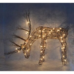 Alpine Corporation Outdoor/Indoor Rattan Grazing Reindeer with Lights - Christmas and Holiday Decoration for Yard - 24-Inches