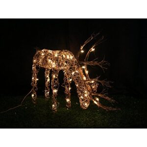 Alpine Corporation Outdoor/Indoor Rattan Grazing Reindeer with Lights - Christmas and Holiday Decoration for Yard - 24-Inches