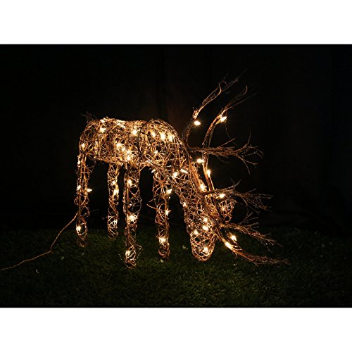 Alpine Corporation Outdoor/Indoor Rattan Grazing Reindeer with Lights - Christmas and Holiday Decoration for Yard - 24-Inches