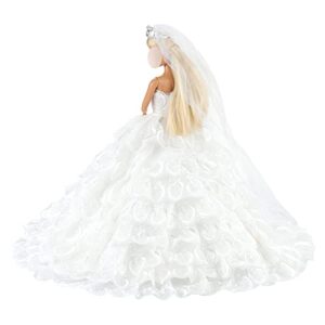 BARWA Wedding Dress Princess Evening Party White Dress Gown with Veil for 11.5 inch Dolls