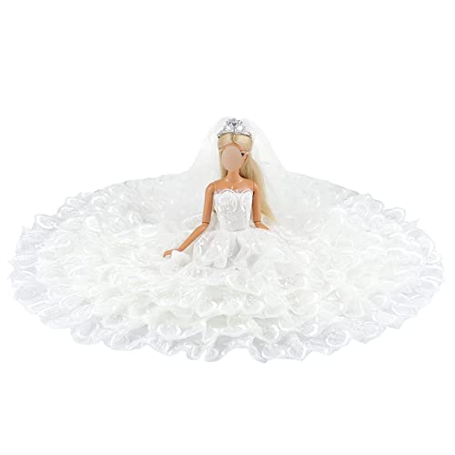 BARWA Wedding Dress Princess Evening Party White Dress Gown with Veil for 11.5 inch Dolls