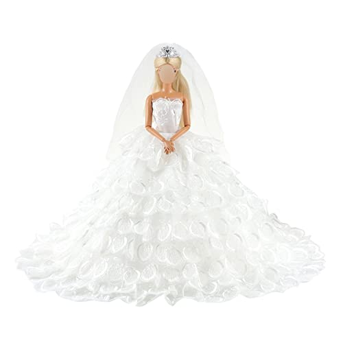 BARWA Wedding Dress Princess Evening Party White Dress Gown with Veil for 11.5 inch Dolls