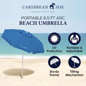 Caribbean Joe Beach Umbrella, Portable and Adjustable Tilt Sun Umbrella with UV Protection, Vented Canopy, Full 6.5 ft Arc, Blue