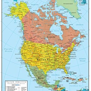 Swiftmaps North America Wall Map GeoPolitical Edition (18x22 Laminated)