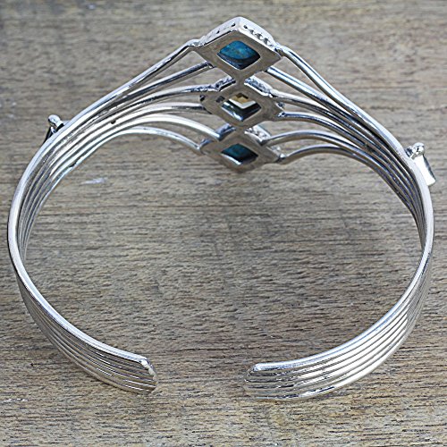 NOVICA Handmade Citrine Cuff Bracelet Composite Turquoise from India .925 Sterling Silver Reconstituted Yellow Blue Island Paradise Birthstone [6 in L (end to End) x 1.6 in W] 'Sunny Allure'