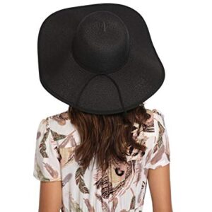 Lanzom Womens Wide Brim Straw Hat Big Floppy Foldable Roll up Cap Beach Sun Hat UPF 50+(Twine-Black)