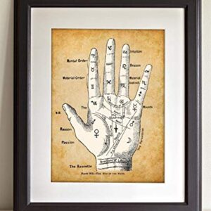 Palm Reading Divination Chart - Classic Fortune Teller Decor, Chiromancy Wall Art, Gift for Oddity Palm Readers, Palmistry and Astrology Fans, 11x14 Unframed Art Print Poster