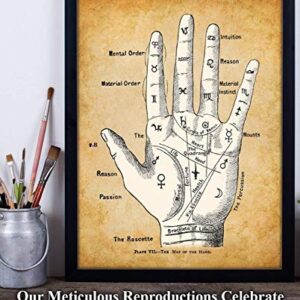 Palm Reading Divination Chart - Classic Fortune Teller Decor, Chiromancy Wall Art, Gift for Oddity Palm Readers, Palmistry and Astrology Fans, 11x14 Unframed Art Print Poster