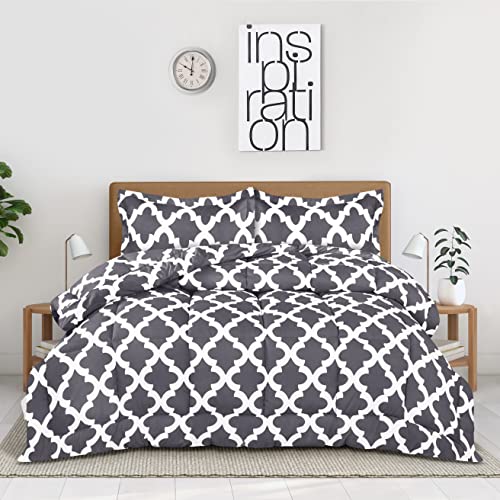 Utopia Bedding - Comforter Set with 2 Pillow Shams - 3 Pieces Bedding Comforter Sets - Down Alternative Comforter - Soft and Comfortable - Machine Washable, Quatrefoil Gray, King