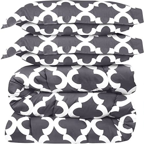 Utopia Bedding - Comforter Set with 2 Pillow Shams - 3 Pieces Bedding Comforter Sets - Down Alternative Comforter - Soft and Comfortable - Machine Washable, Quatrefoil Gray, King