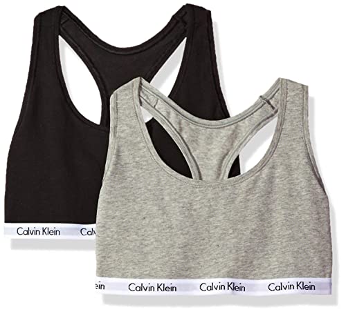 Calvin Klein Women's Carousel Logo Bralette 2-Pack, Black/Grey Heather, Medium