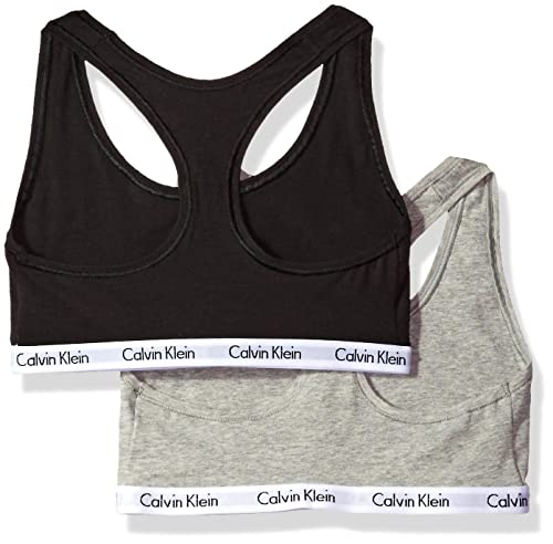 Calvin Klein Women's Carousel Logo Bralette 2-Pack, Black/Grey Heather, Medium