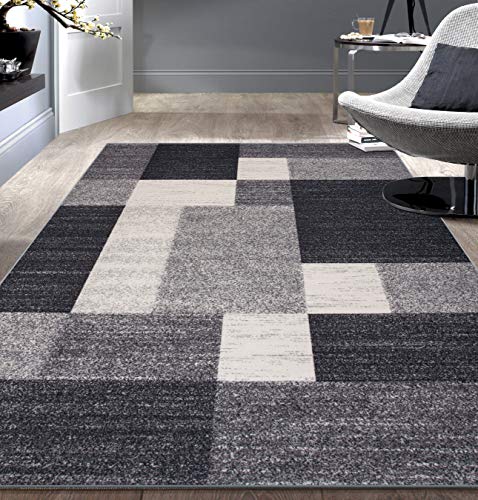 Rugshop Modern Boxes Design Non-Slip (Non-Skid) Area Rug 5 X 7 (5' 3" X 7' 3") Gray