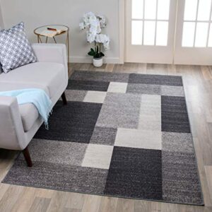 Rugshop Modern Boxes Design Non-Slip (Non-Skid) Area Rug 5 X 7 (5' 3" X 7' 3") Gray