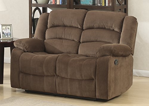 AC Pacific Bill Modern Upholstered Living Room Manual Recliner with Padded Pillow Top Armrests & Reclining Seat, Loveseat, Brown