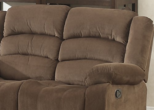 AC Pacific Bill Modern Upholstered Living Room Manual Recliner with Padded Pillow Top Armrests & Reclining Seat, Loveseat, Brown