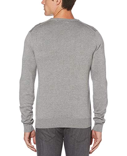 Perry Ellis Men's Classic Solid V-Neck Sweater, Smoke Heather, Large