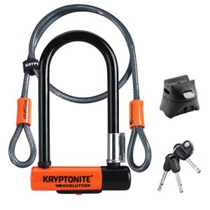 kryptonite evolution mini-7 bike u-lock with cable, heavy duty anti-theft bicycle u lock, 13mm shackle and 10mm x4ft length security cable with mounting bracket and keys