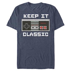 nintendo men's keep it classic t-shirt, x-large, navy heather