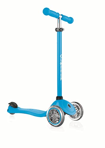 Globber Primo Scooter - Kids Scooters for Ages 3+, Three Wheel Scooter, Adjustable Height, Anti Slip Scooter, Push Scooter, Easy to Assemble, Holds up to 50kg - Childrens Scooter, Sky Blue