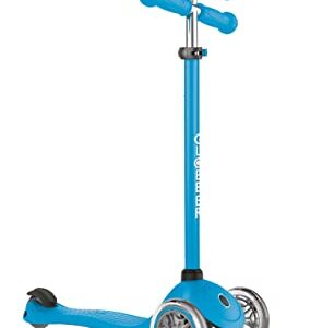 Globber Primo Scooter - Kids Scooters for Ages 3+, Three Wheel Scooter, Adjustable Height, Anti Slip Scooter, Push Scooter, Easy to Assemble, Holds up to 50kg - Childrens Scooter, Sky Blue