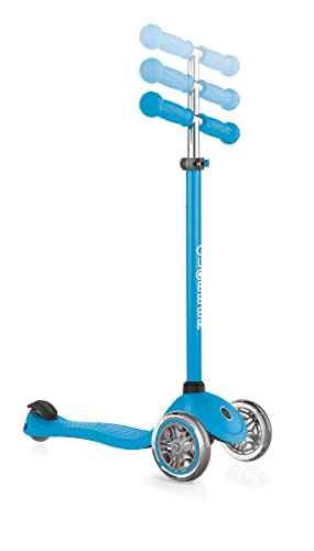 Globber Primo Scooter - Kids Scooters for Ages 3+, Three Wheel Scooter, Adjustable Height, Anti Slip Scooter, Push Scooter, Easy to Assemble, Holds up to 50kg - Childrens Scooter, Sky Blue