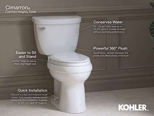 Kohler 4369-96 Cimarron 1.28 gpf Toilet Tank with AquaPiston Flush Technology and Left-Hand Trip Lever, Biscuit