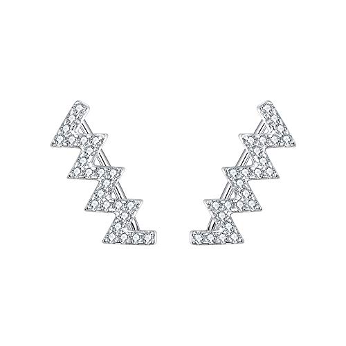 EleQueen 925 Sterling Silver Cubic Zirconia Lightning Bolt Zig Zag Ear Crawlers Sweep Cuff Bridal Hook Earrings 1 Pair